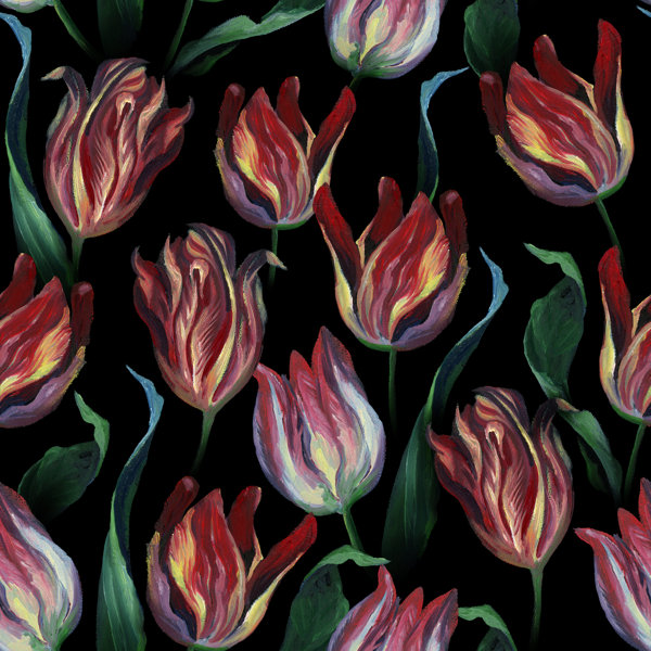 ClassicLiving Ravena Seamless Pattern Of Red Tuliip Flowers And Leaves ...