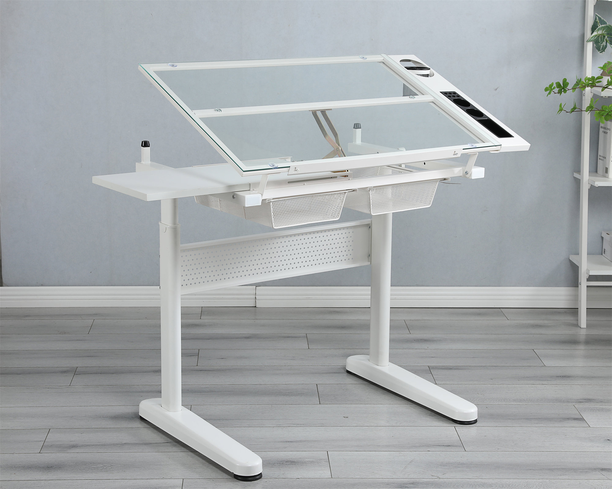 Inbox Zero Hand Crank Adjustable Drafting Table Drawing Desk With 2 ...