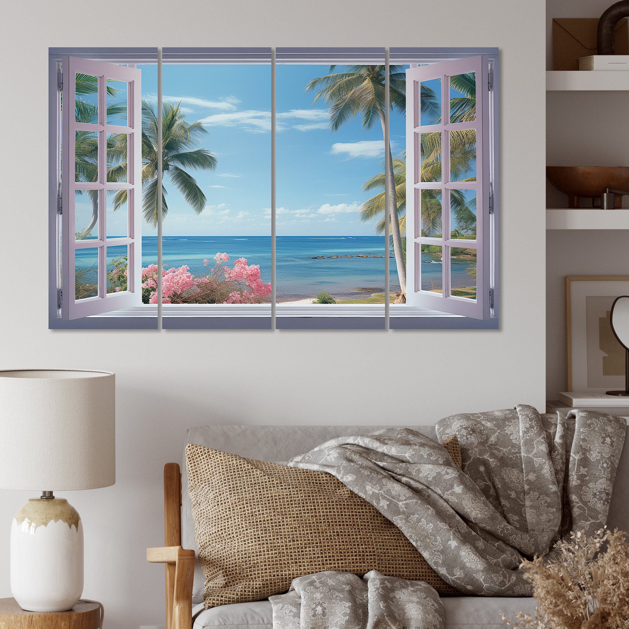 Highland Dunes Tropical Oceanview Through Open White Window - Coastal ...