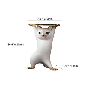Latitude Run® Modern Cat Side Table Floor Resin Figurine with Gold Tray ...