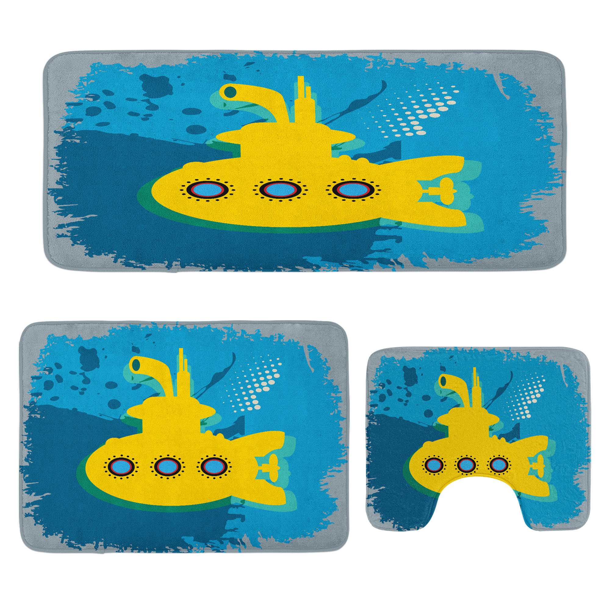 East Urban Home Yellow Submarine Bathroom Rug Set 3 Pieces U-Shape ...
