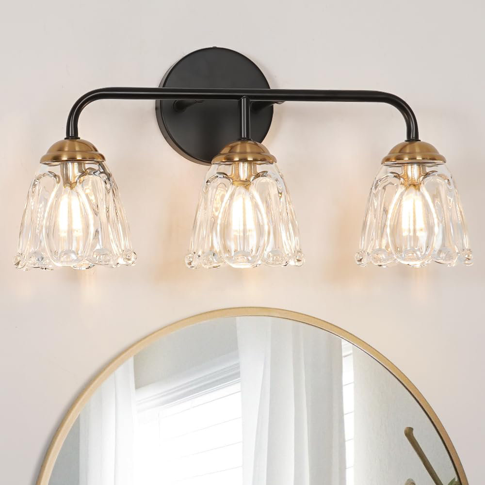 Everly Quinn Vintage 3 Light Vanity Light, Black And Gold Bathroom ...