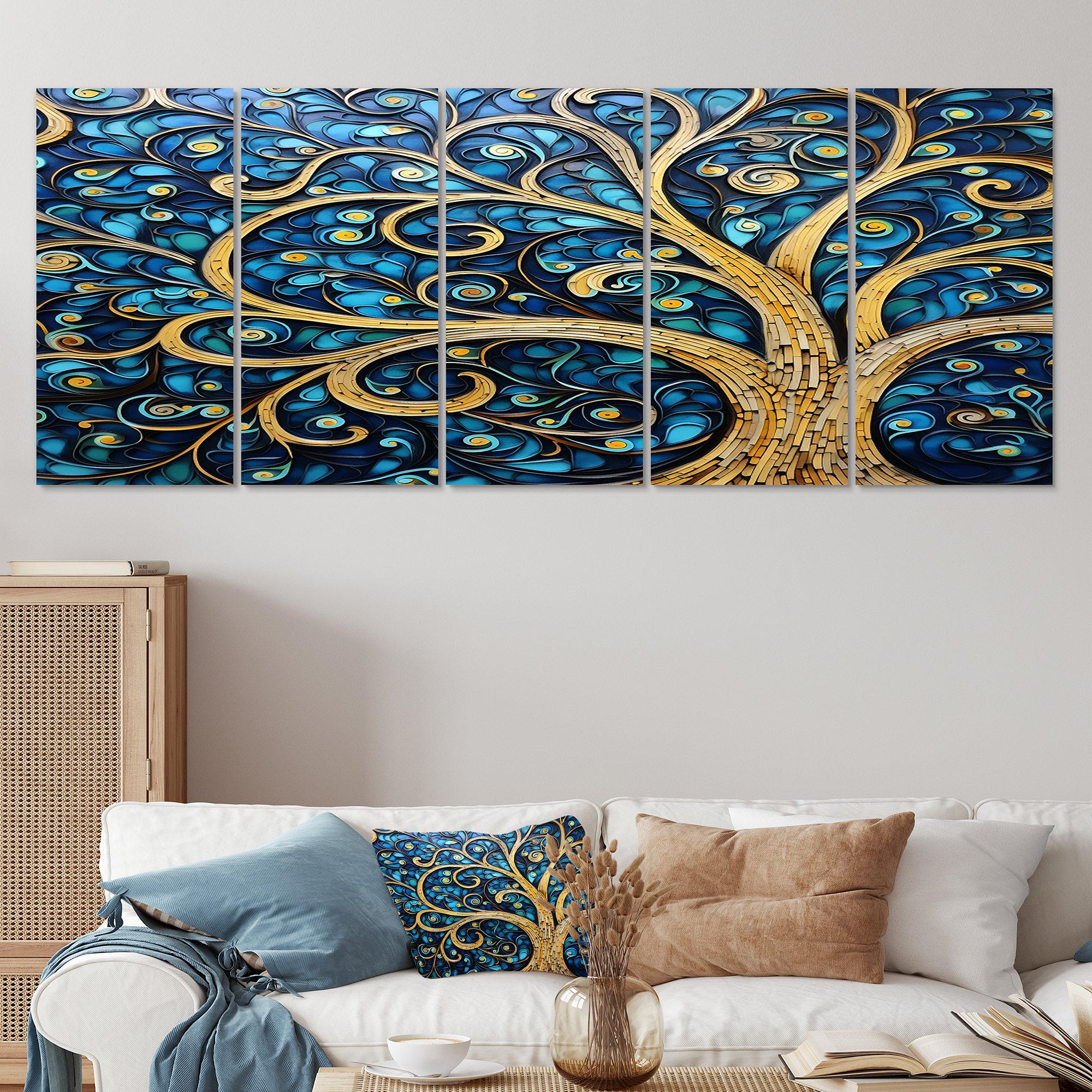Lark Manor™ Whirling Art Nouveau Tree Teal Blue Sky - Tree Wall Art 5 ...