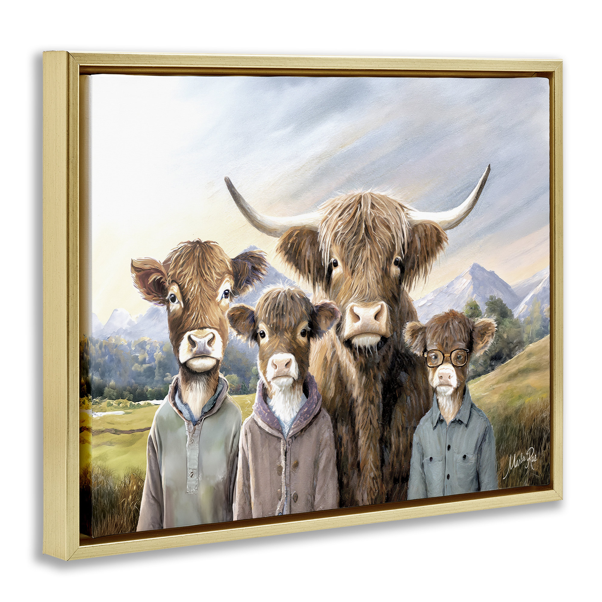 Latitude Run® Cattle Family Portrait Framed Floater Canvas Wall Art by ...