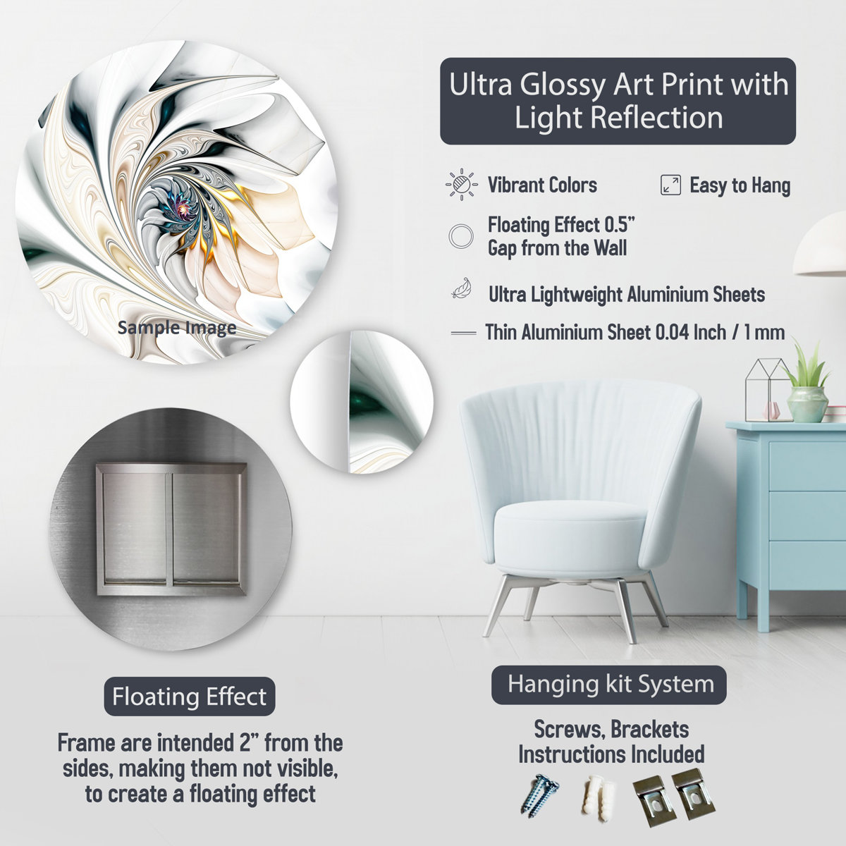 Ivy Bronx Grey Infinite Ripples - Abstract Modern Waves Round Metal ...