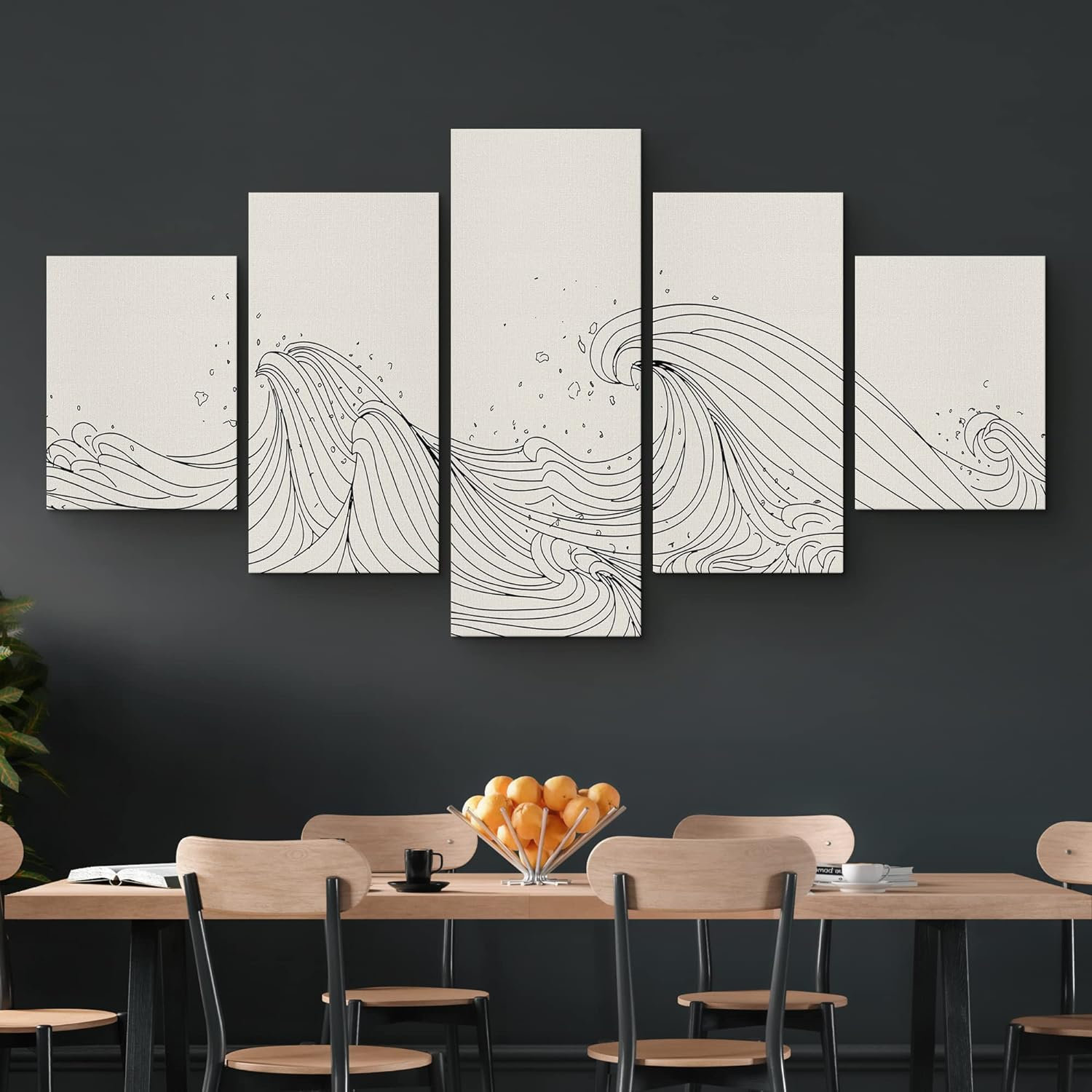 IDEA4WALL Geometric Line Ink Sketch Style Nautical Ocean Wave Beach ...
