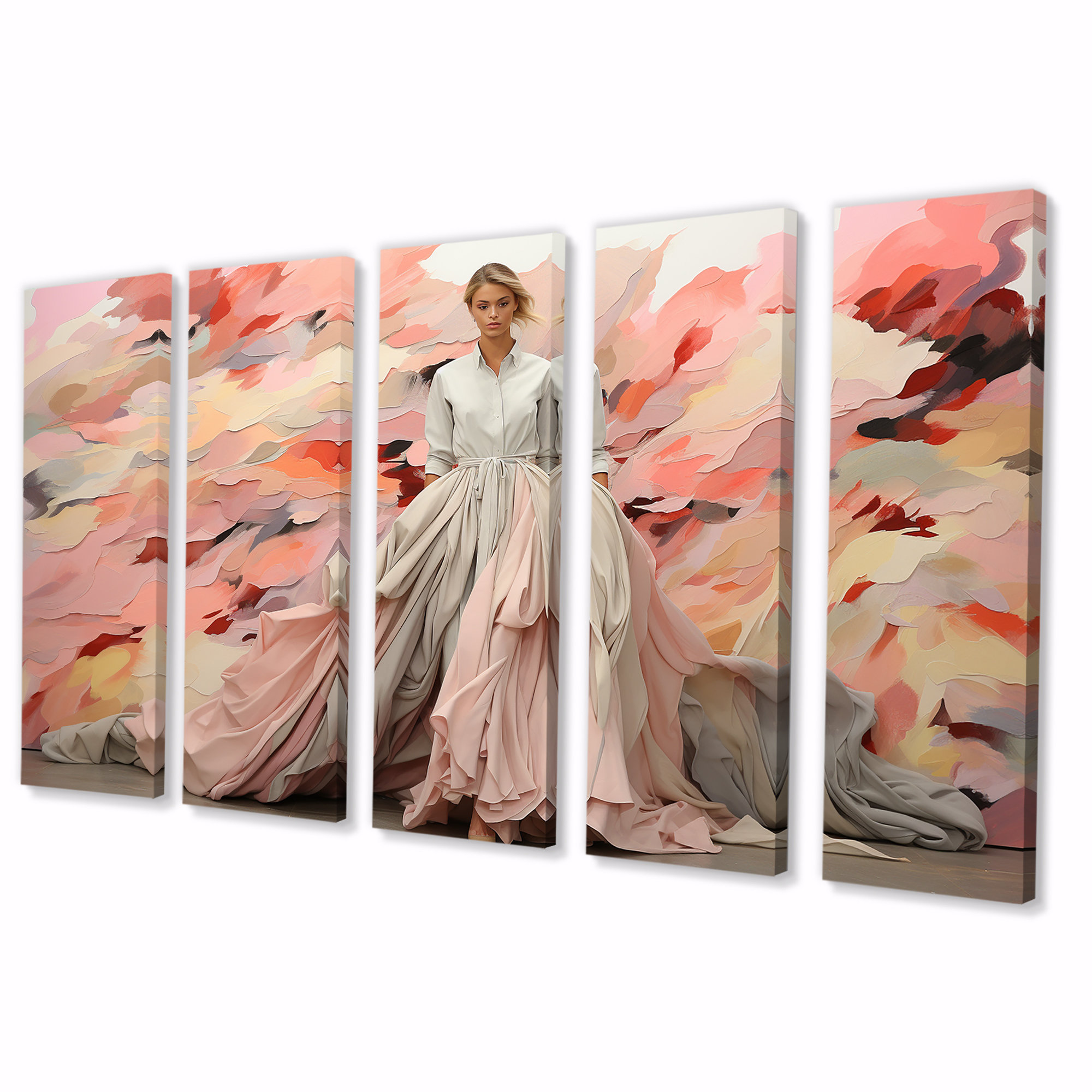 Mercer41 Pink And White High Fashion Model - Dior 5 Piece Wall Art ...