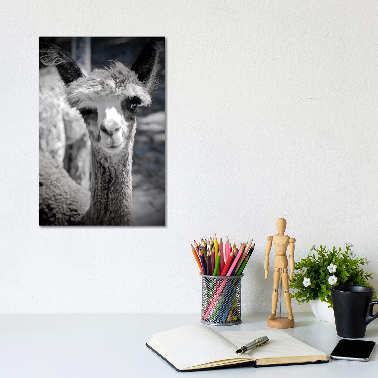 East Urban Home Winking Alpaca in Black and White by Susan Vizvary ...