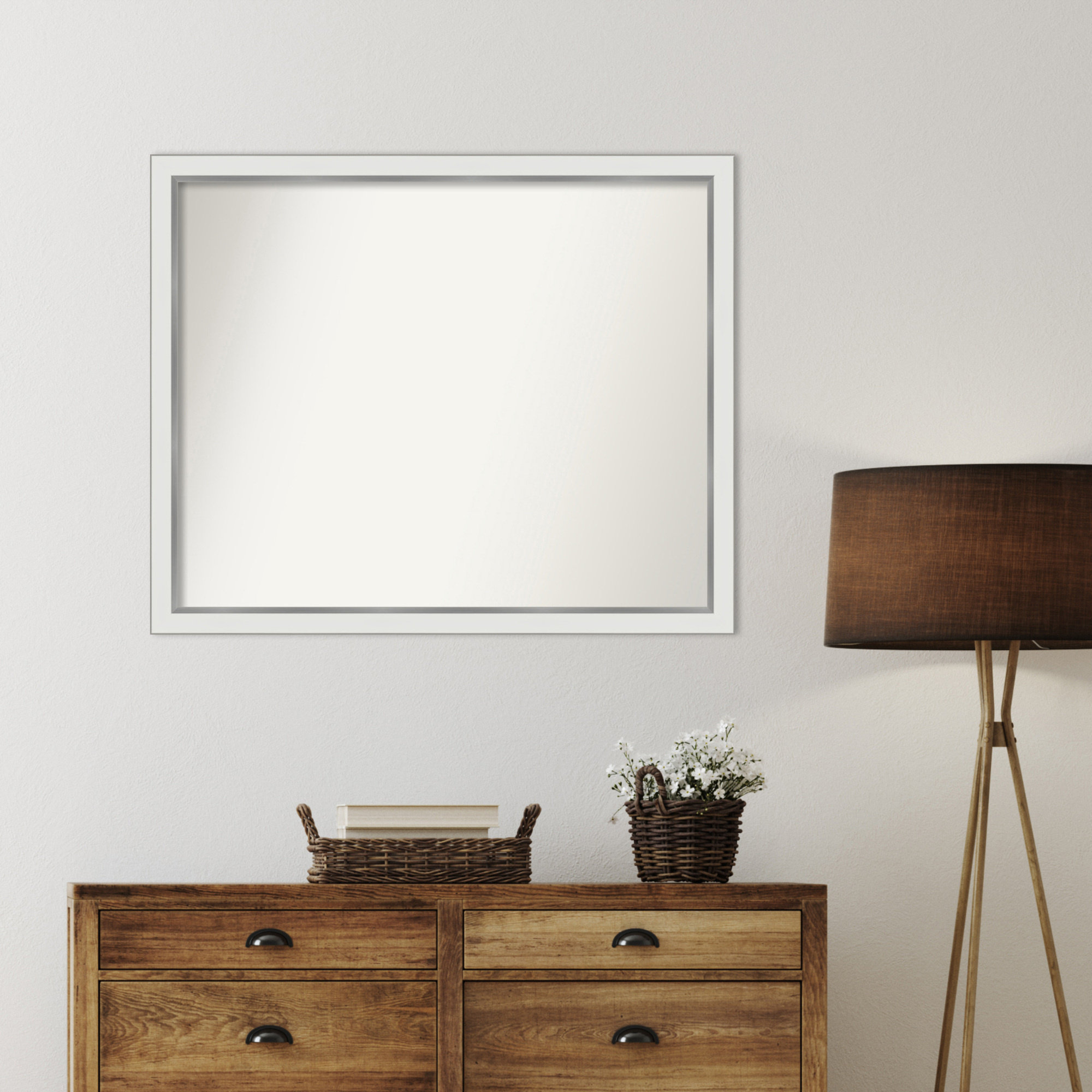 Latitude Run® Eva White Silver Narrow Non-Beveled Bathroom Wall Mirror ...