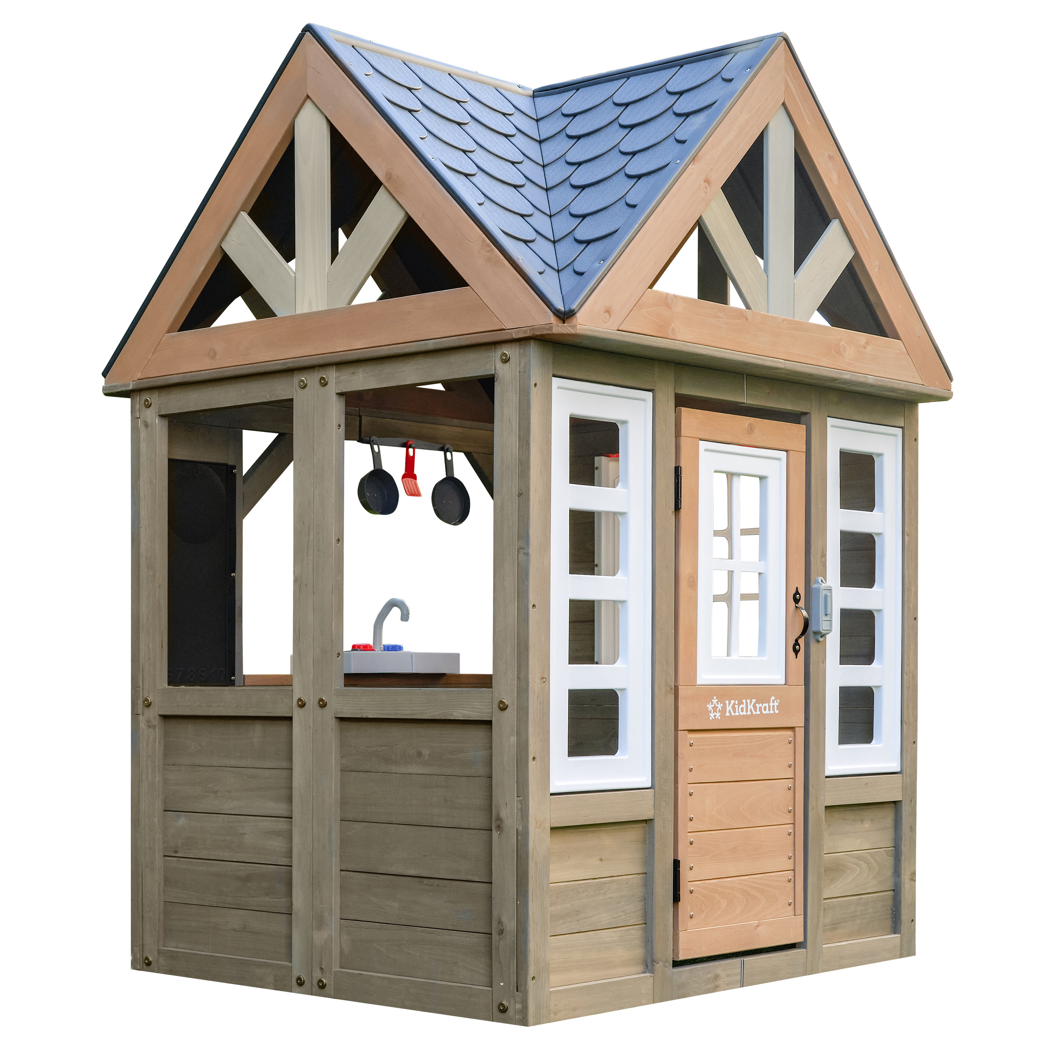 KidKraft Greystone Wooden Outdoor Playhouse With Kitchen And Working ...