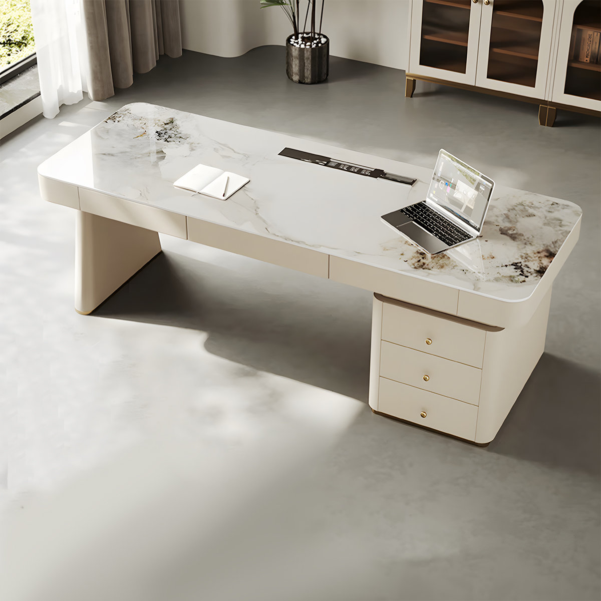 Wrought Studio™ Modern Simple Home Rock Slab Study Writing Desk | Wayfair