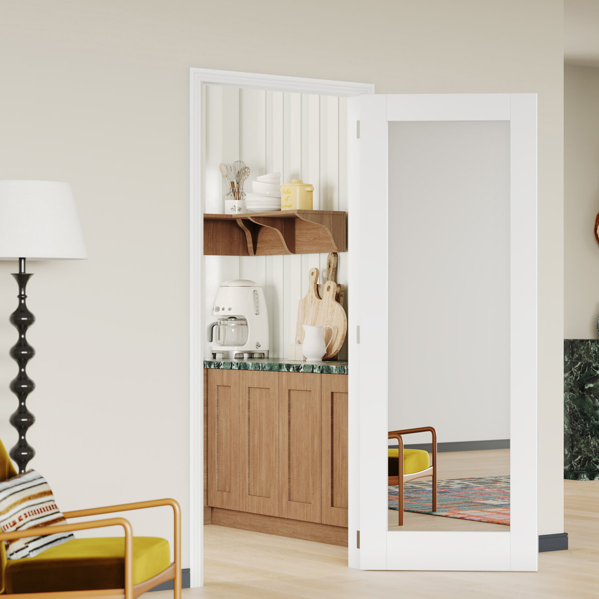 CHIC MODE Prehung Door Mirror Glass Paintable Surface Interior Door ...