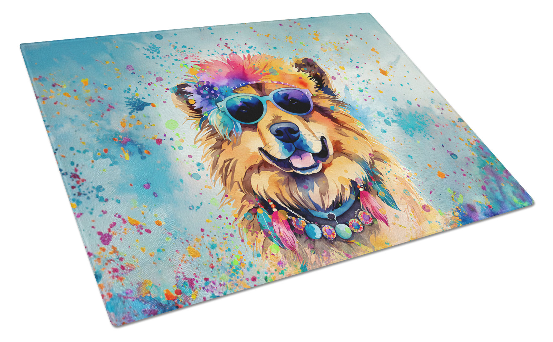 Caroline's Treasures Chow Chow Hippie Dawg Glass Cutting Board Large ...