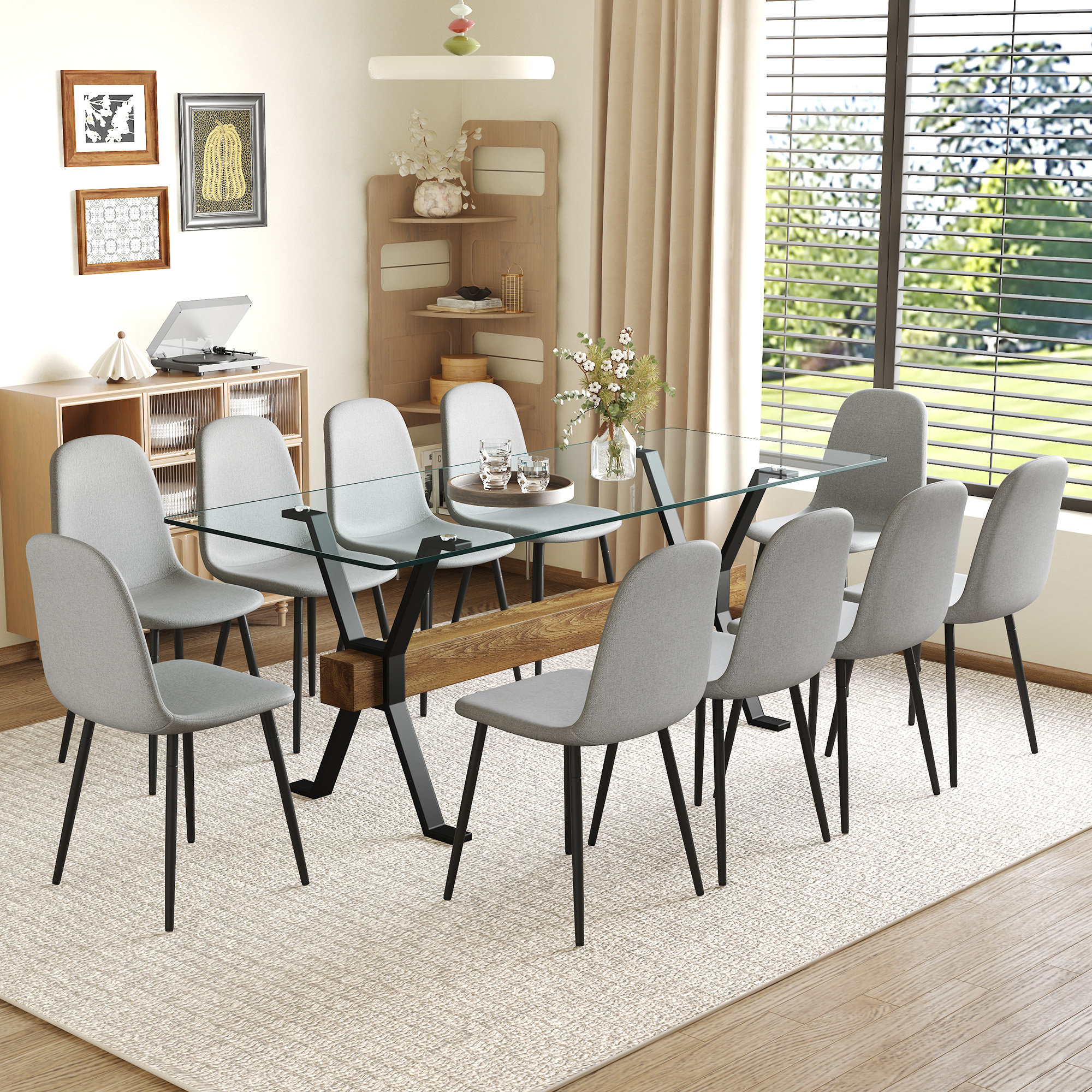 Hokku Designs Minimalist Dining Set With Transparent Glass Table And 10 ...