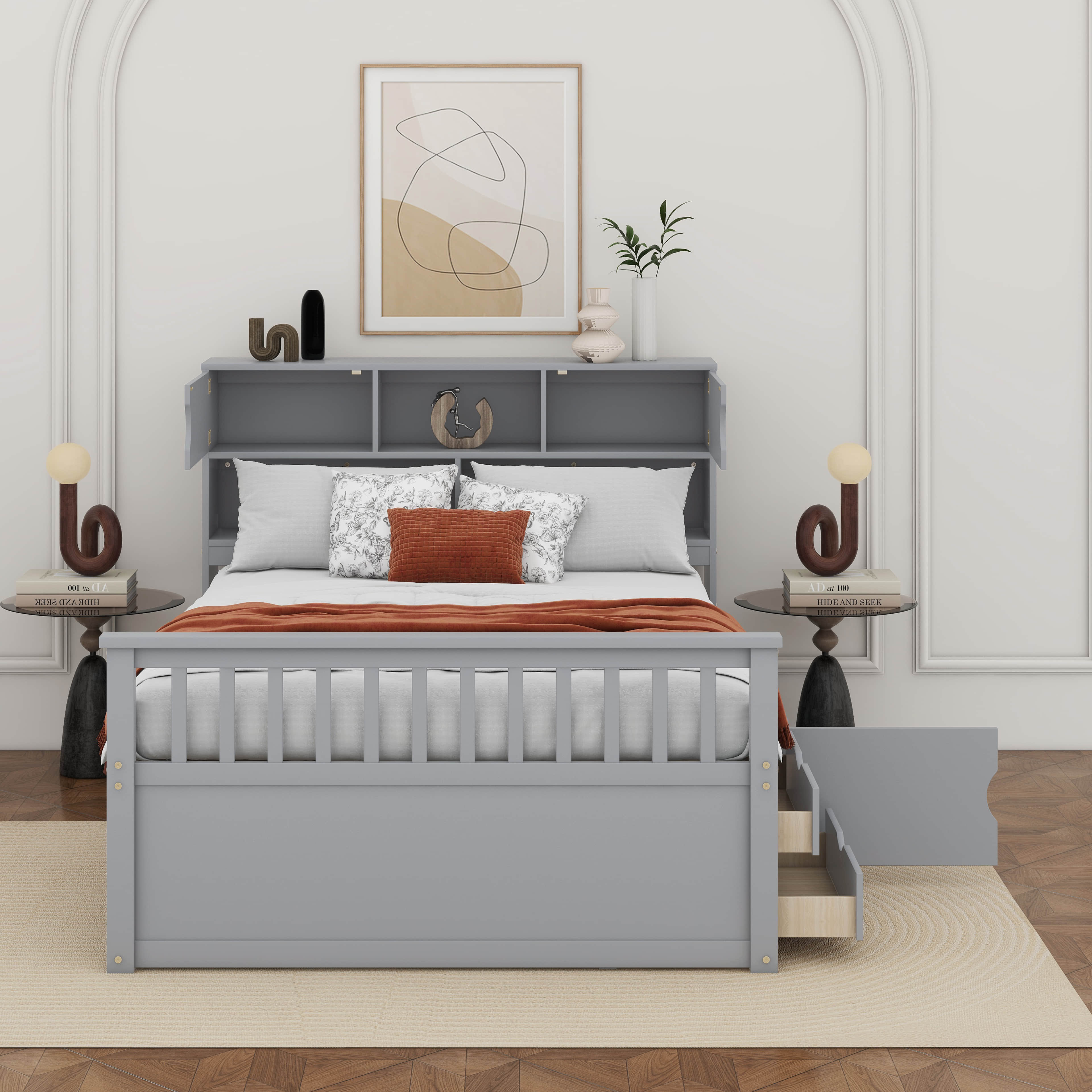 Lark Manor™ Full Size Captain Platform Bed Frame With Storage Bookcases And Shelves,Four Drawers ...