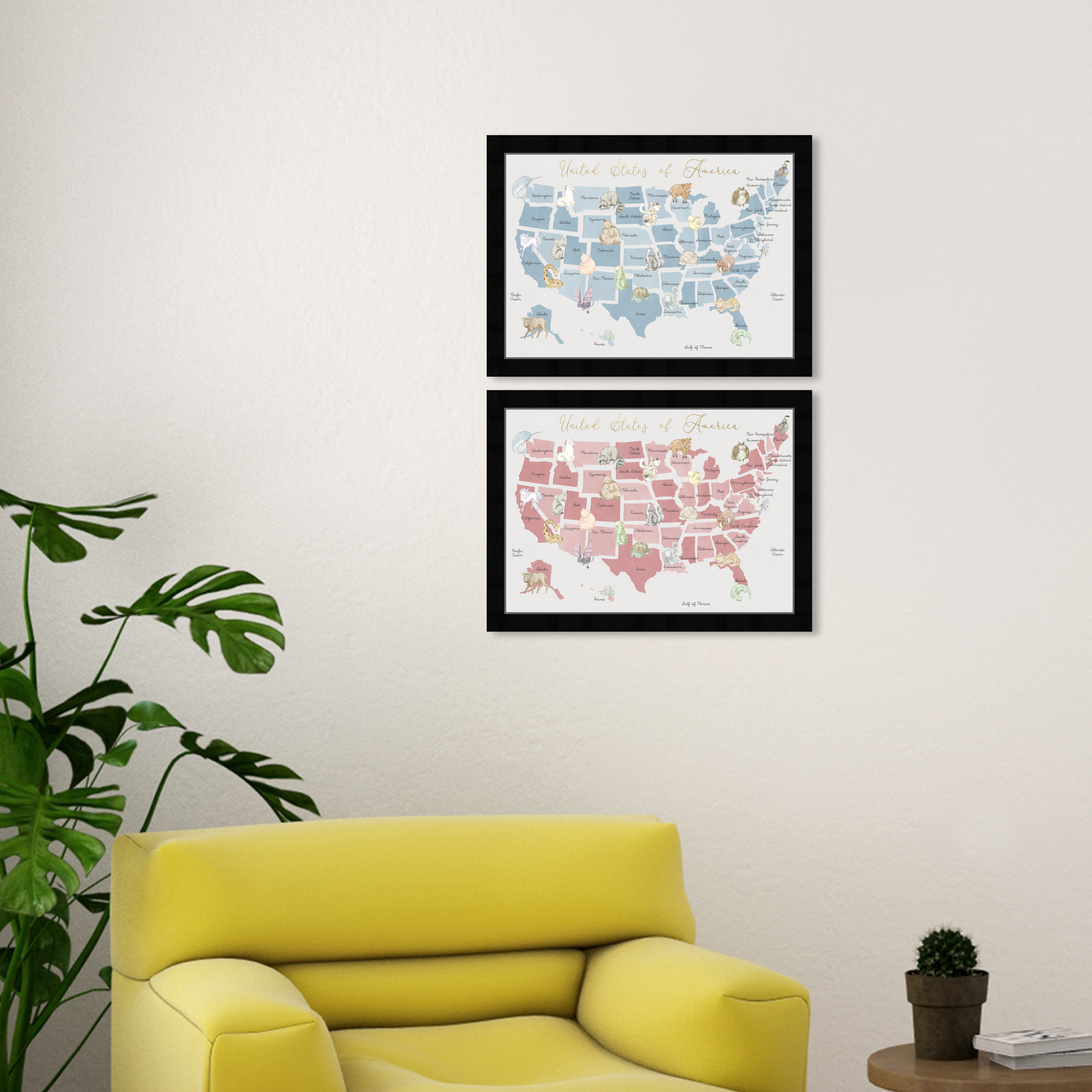 Harper Orchard Pastel Map Set Framed On Paper 2 Pieces Print | Wayfair