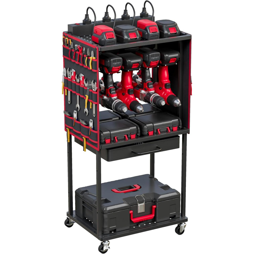 17 Stories Power Tool Organizer Cart With 8 Outlets Charging Station ...