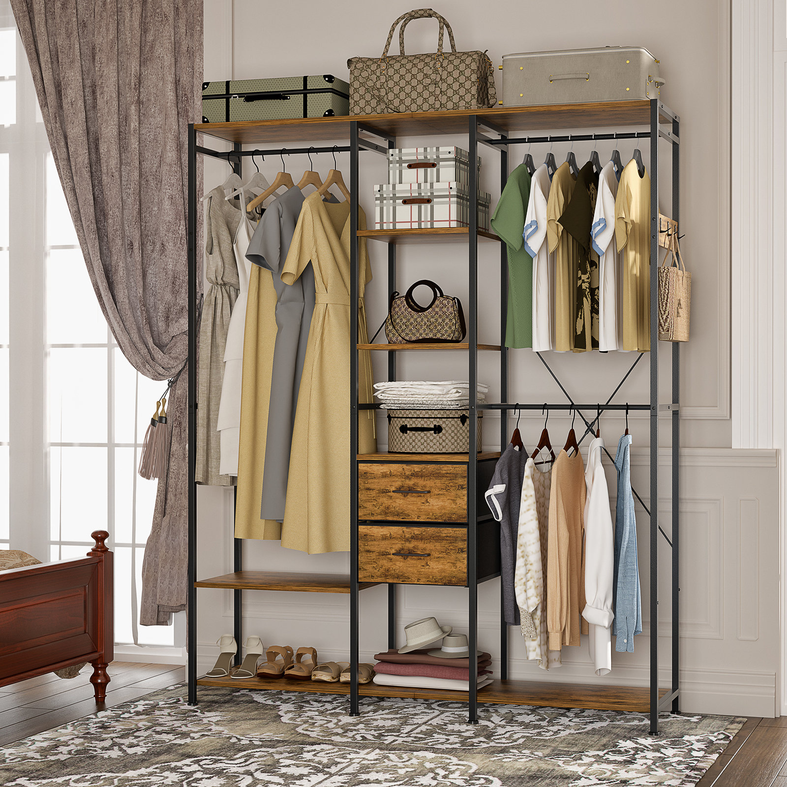 17 Stories Tandis 59'' Manufactured Wood Clothes Rack | Wayfair