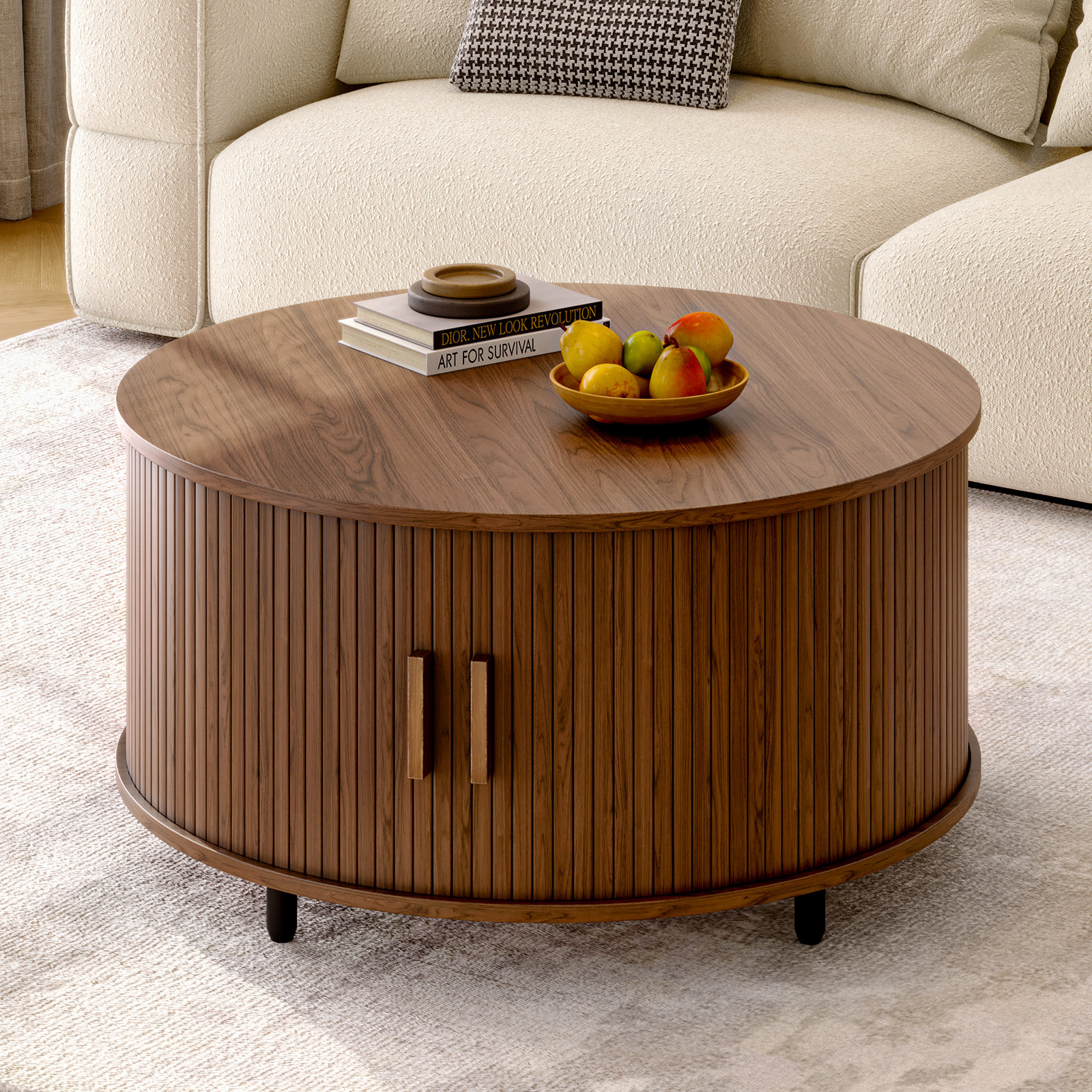 Ebern Designs 31.5" Modern Round Coffee Table With 360° Curved Sliding ...
