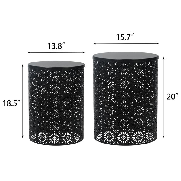 Dakota Fields Set Of 2 Hollow-Carved Round Metal End Tables & Reviews ...