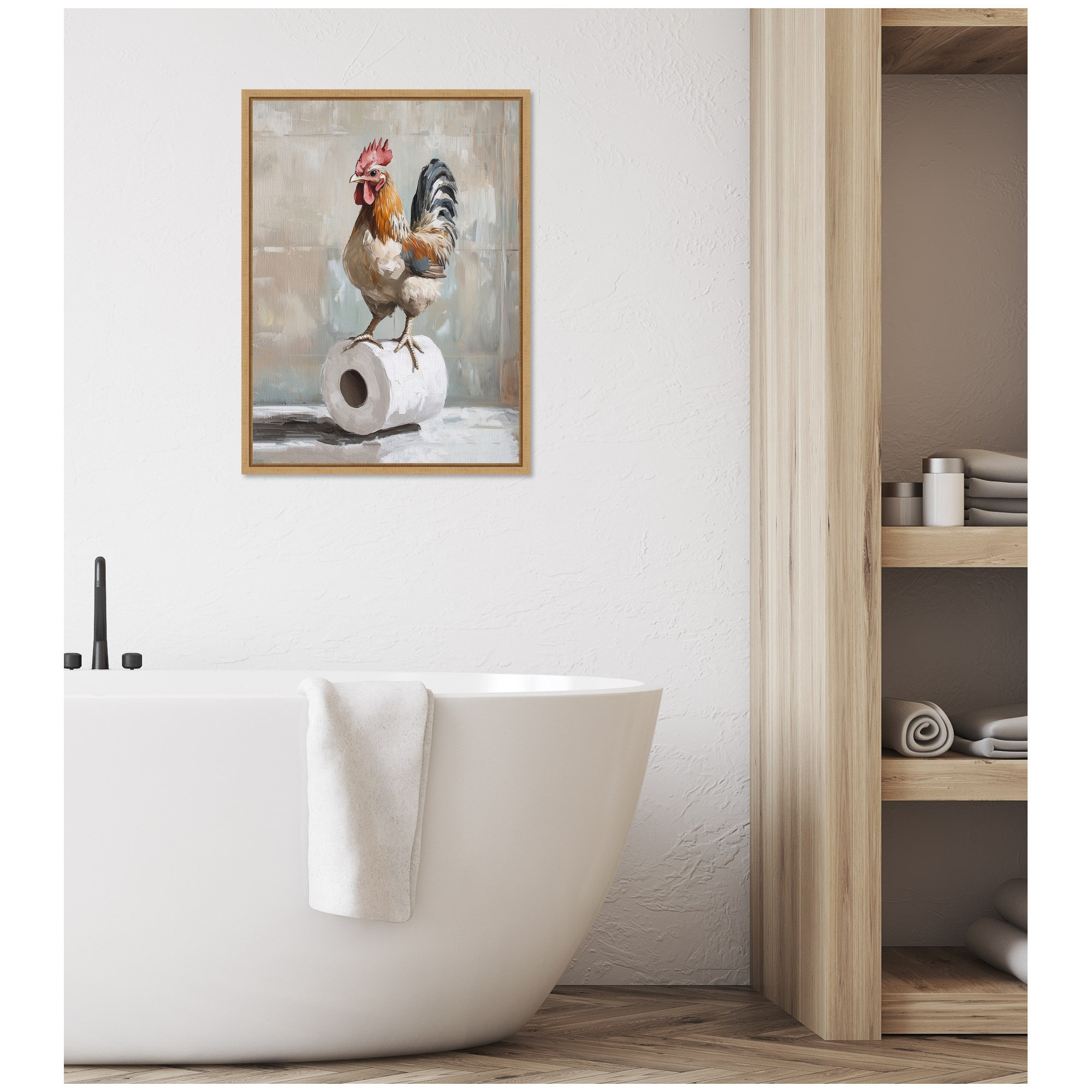 Lark Manor™ Rooster Standing with Toilet Paper Rolls Bathroom Art by ...
