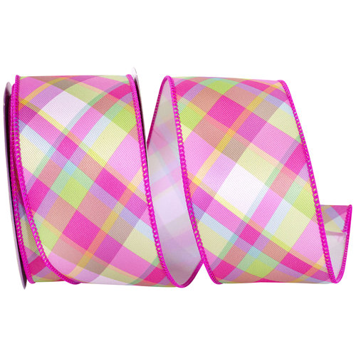 The Holiday Aisle® Hot Pink Bright Plaid Diagonal Kerryann Wired Edge ...