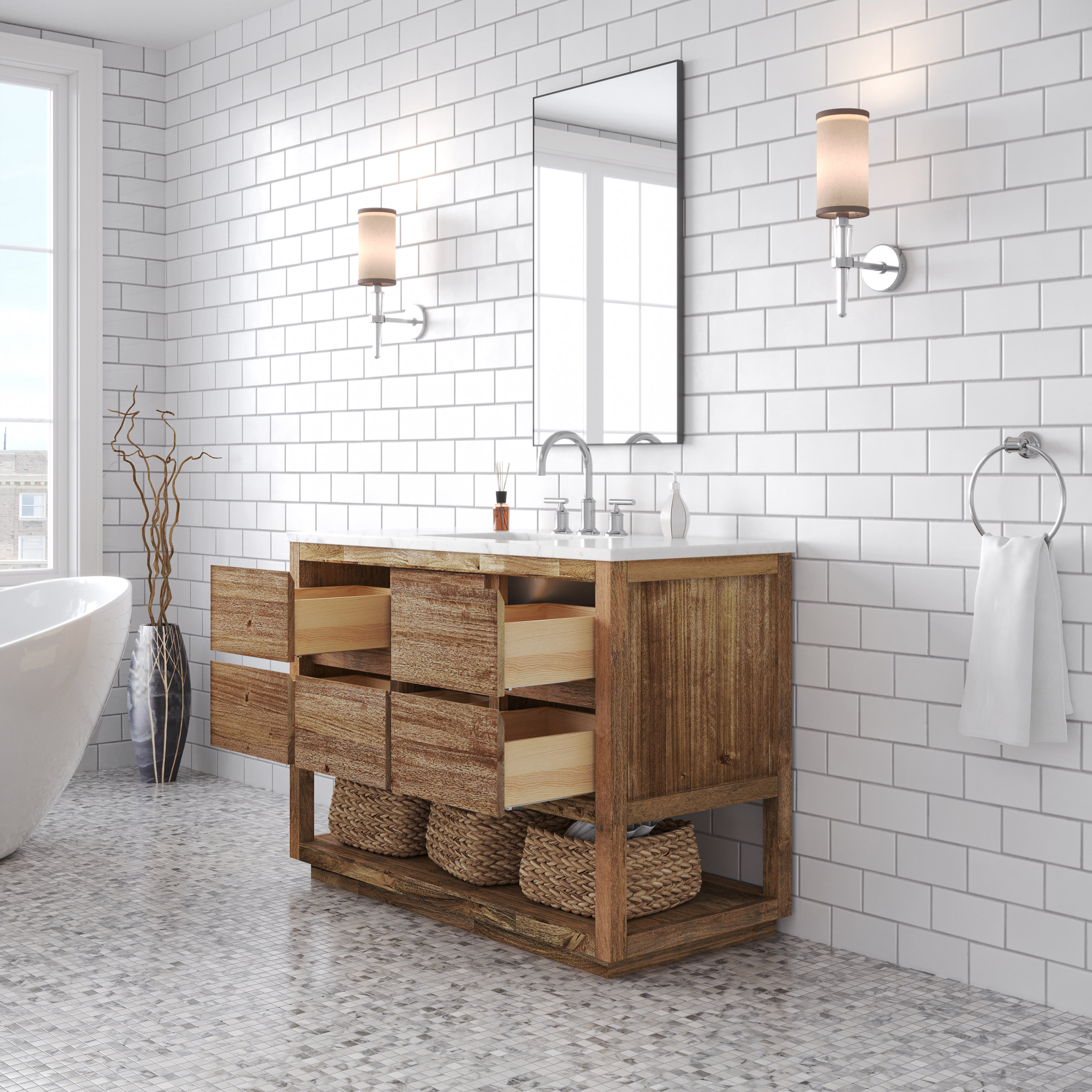 The Twillery Co. Widener 48 In. Mango Wood Carrara White Marble ...