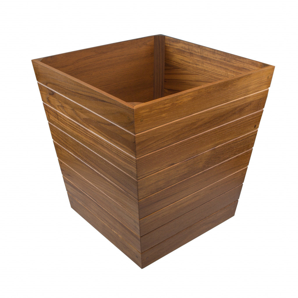 HomeRoots 21" Brown Solid Teak Wood Indoor Outdoor Square Planter Box ...