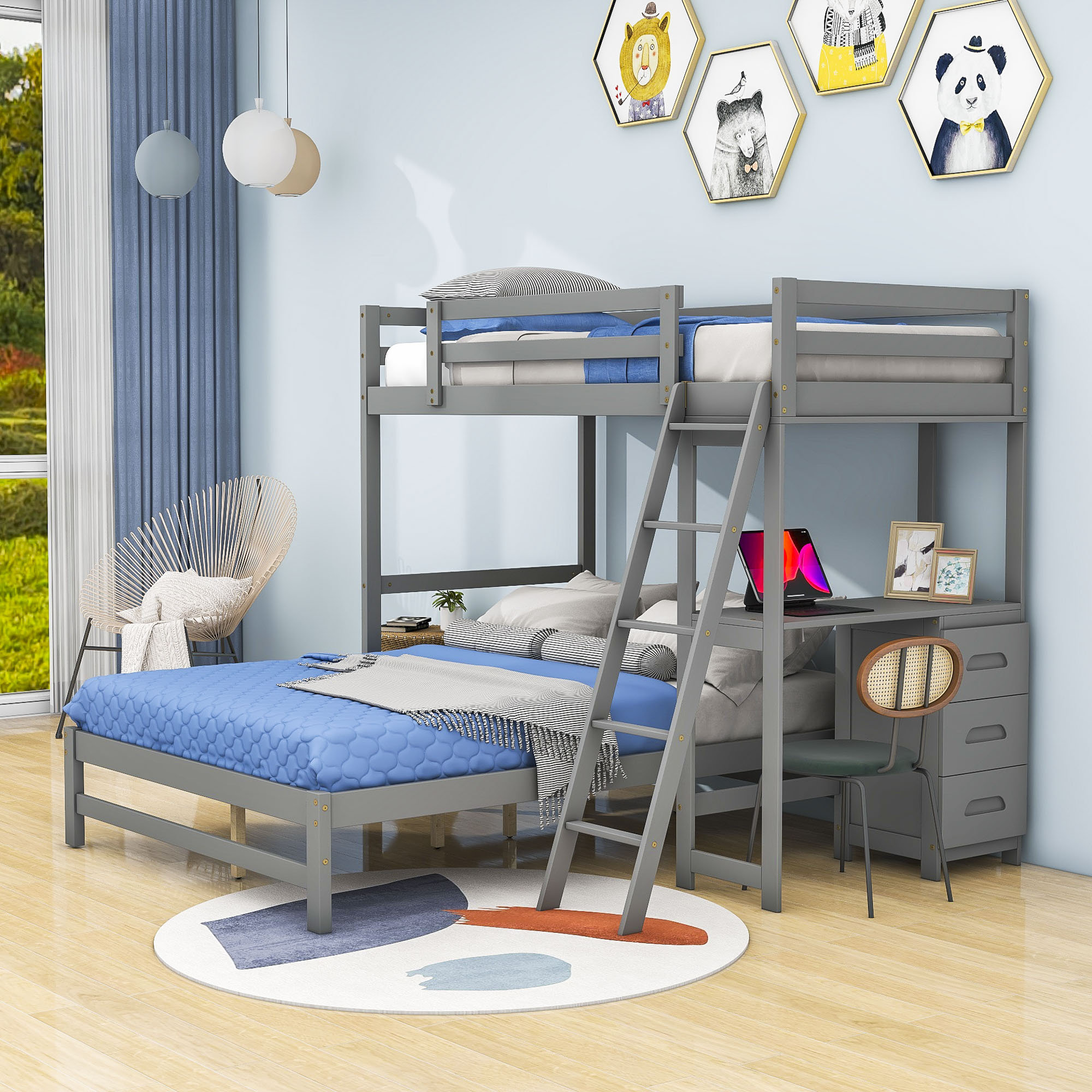 Harriet Bee Daesyn Twin over Full L-Shaped Bunk Beds Bunk Bed with ...