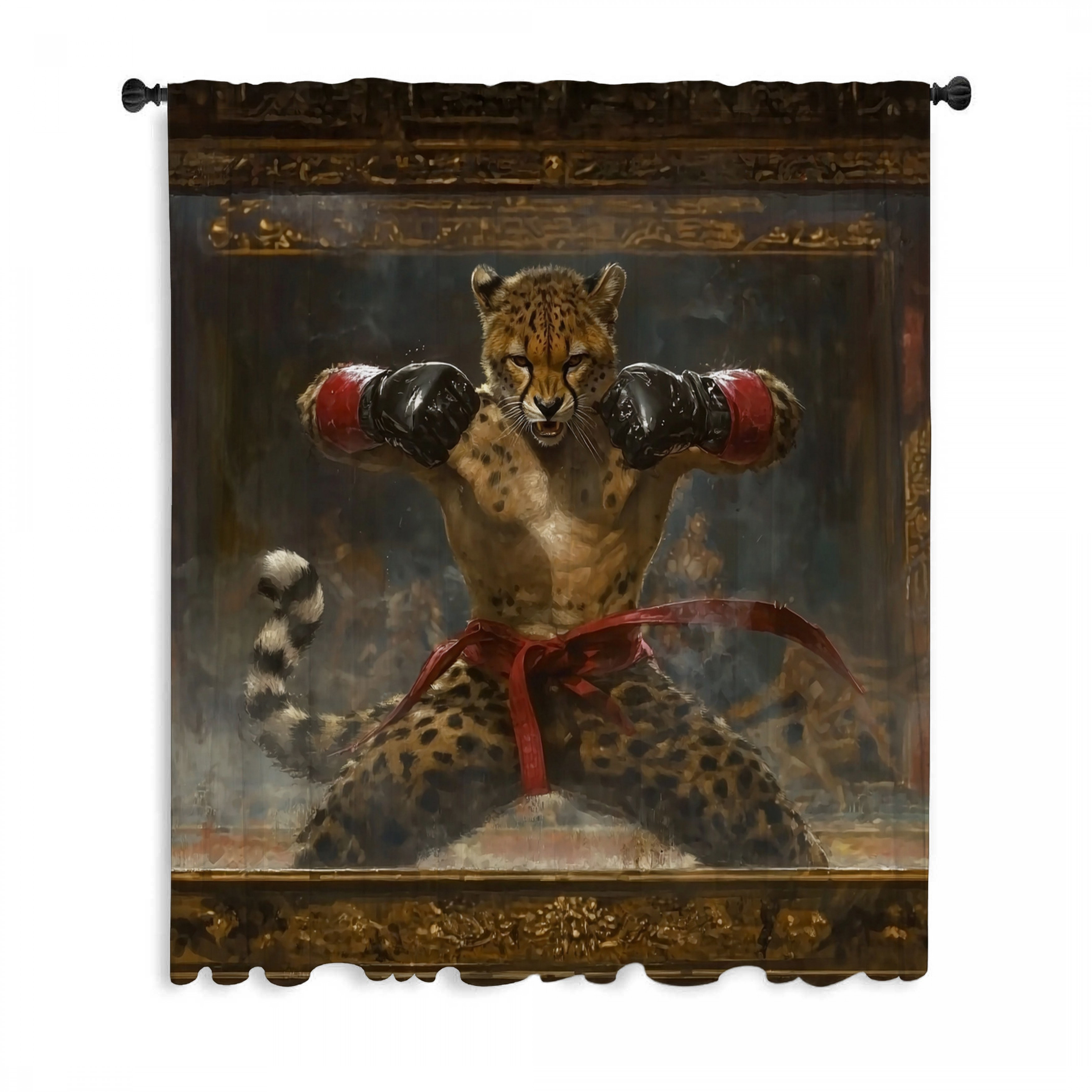 Hokku Designs Boxing Cheetah Window Curtains, Wildlife Blockout & Sheer ...