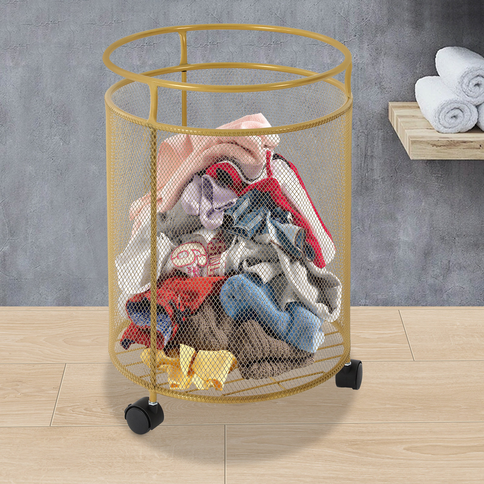 Mercer41 Rolling Laundry Basket Cart, Metal Rolling Laundry Basket ...
