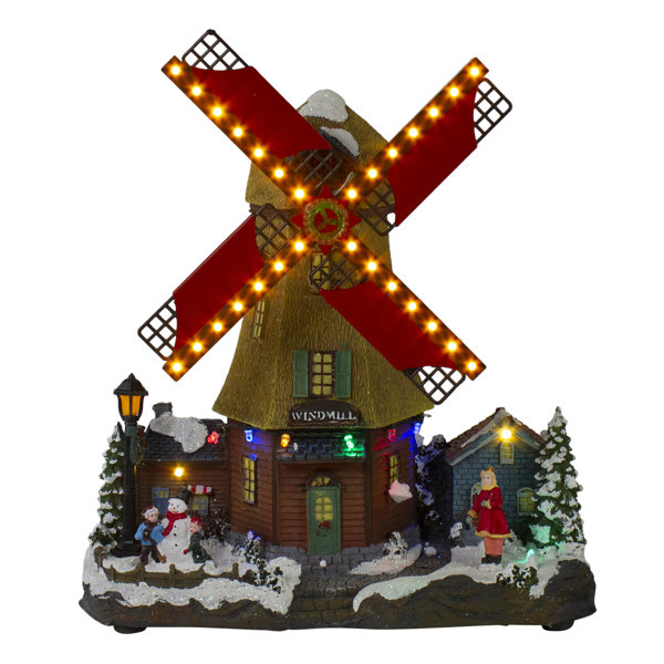 Northlight 12" Brown LED Lighted and Animated Winter Windmill Village ...