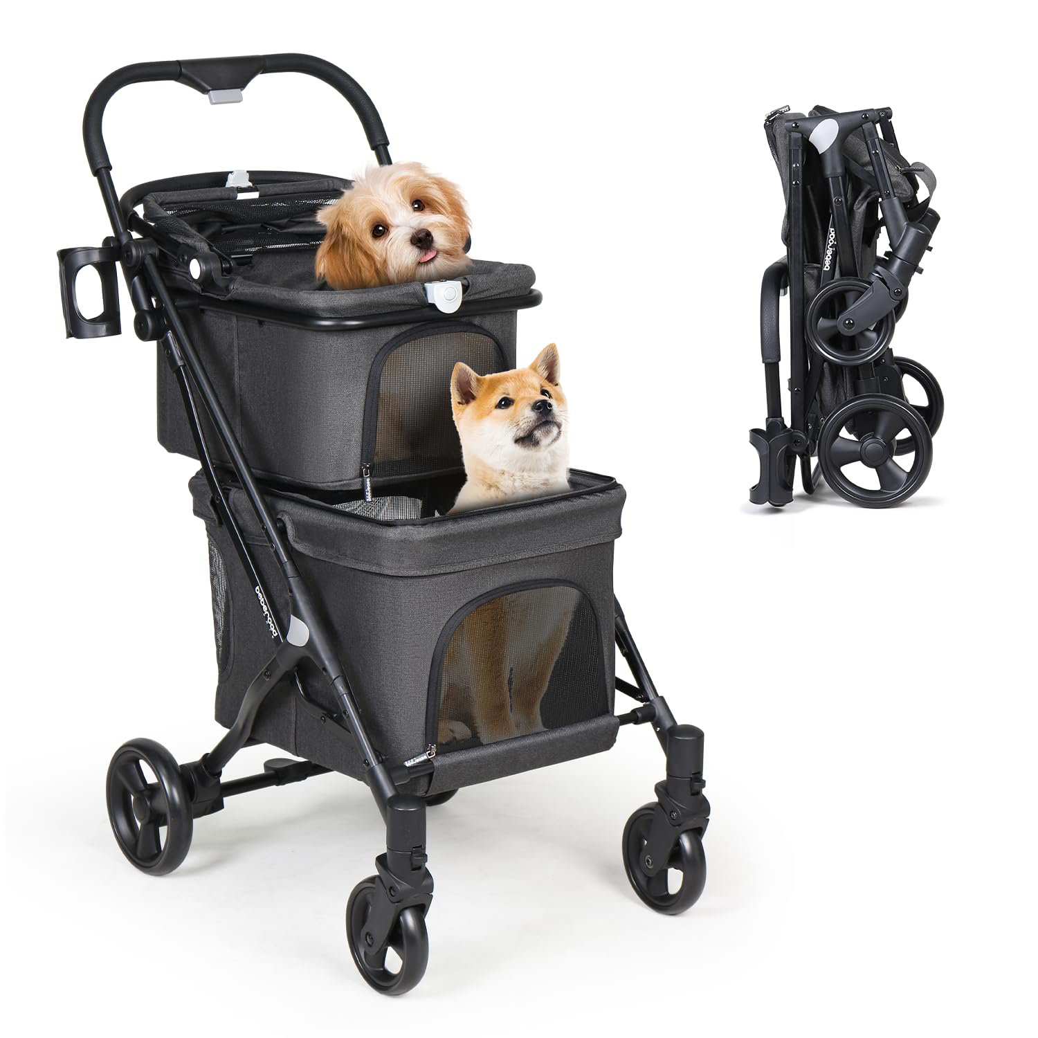 COAHAHA Double Carrier Stroller - Versatile Aluminum Pet Cart With ...