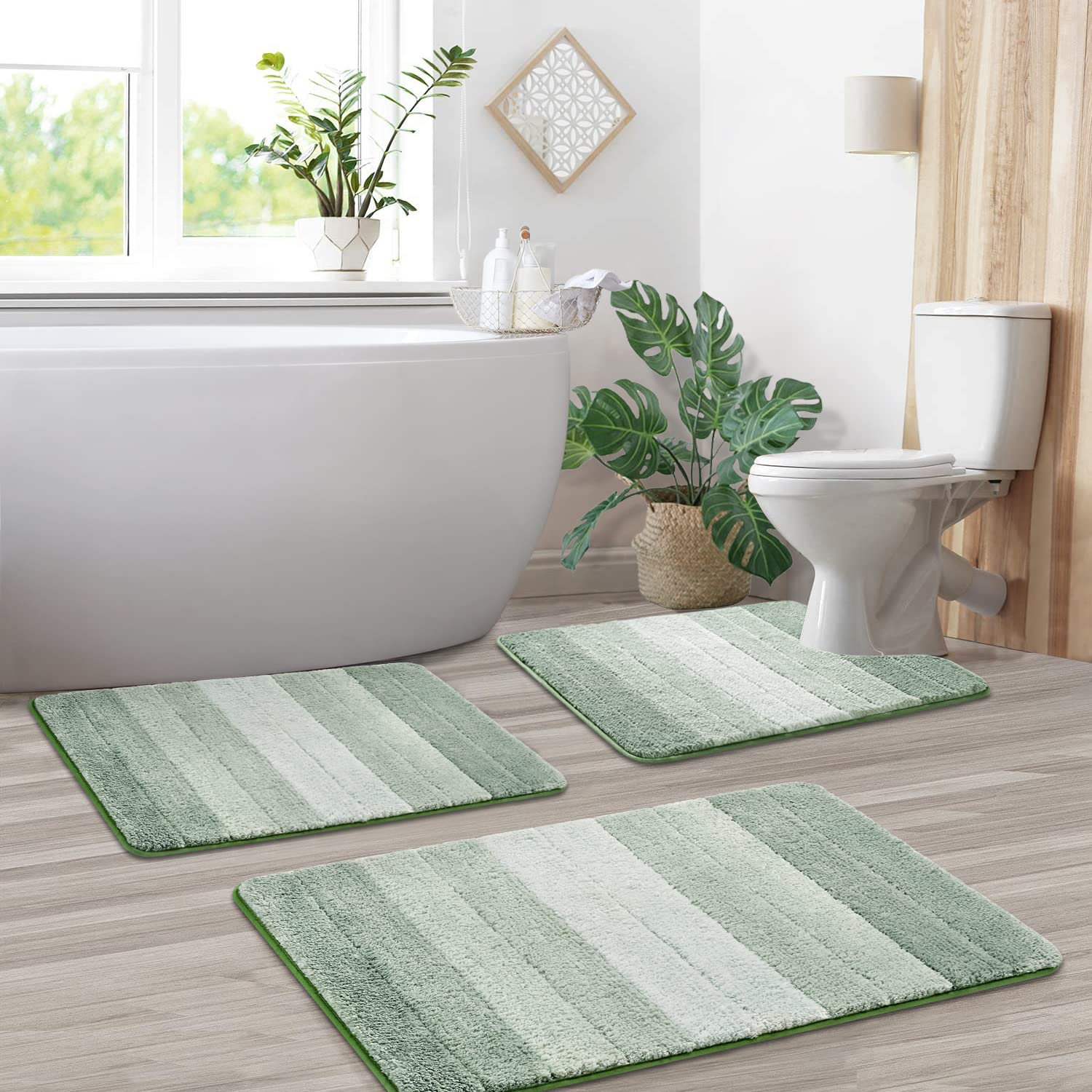 Latitude Run® 3 Pcs Ombre Bathroom Rugs Set With U-Shaped Mat, Non Slip ...