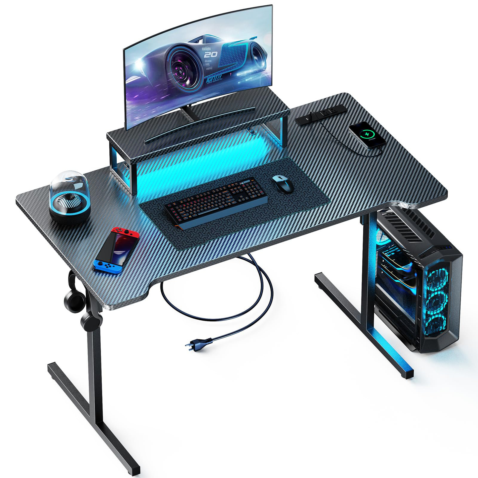 Inbox Zero Small Carbon Fiber Computer Gaming Desk With LED Light And ...