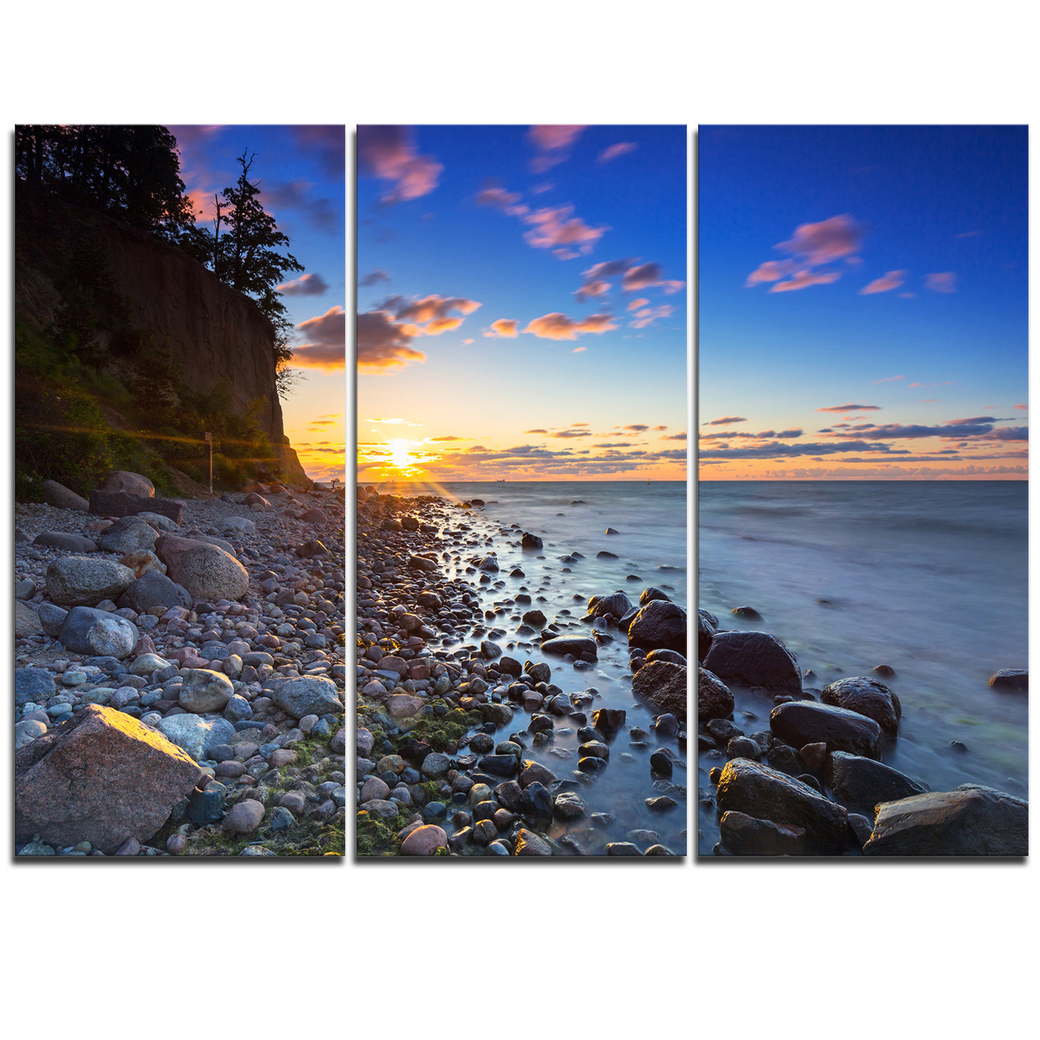 Design Art Baltic Sea and Orlowo Cliff at Sunrise - 3 Piece Graphic Art ...