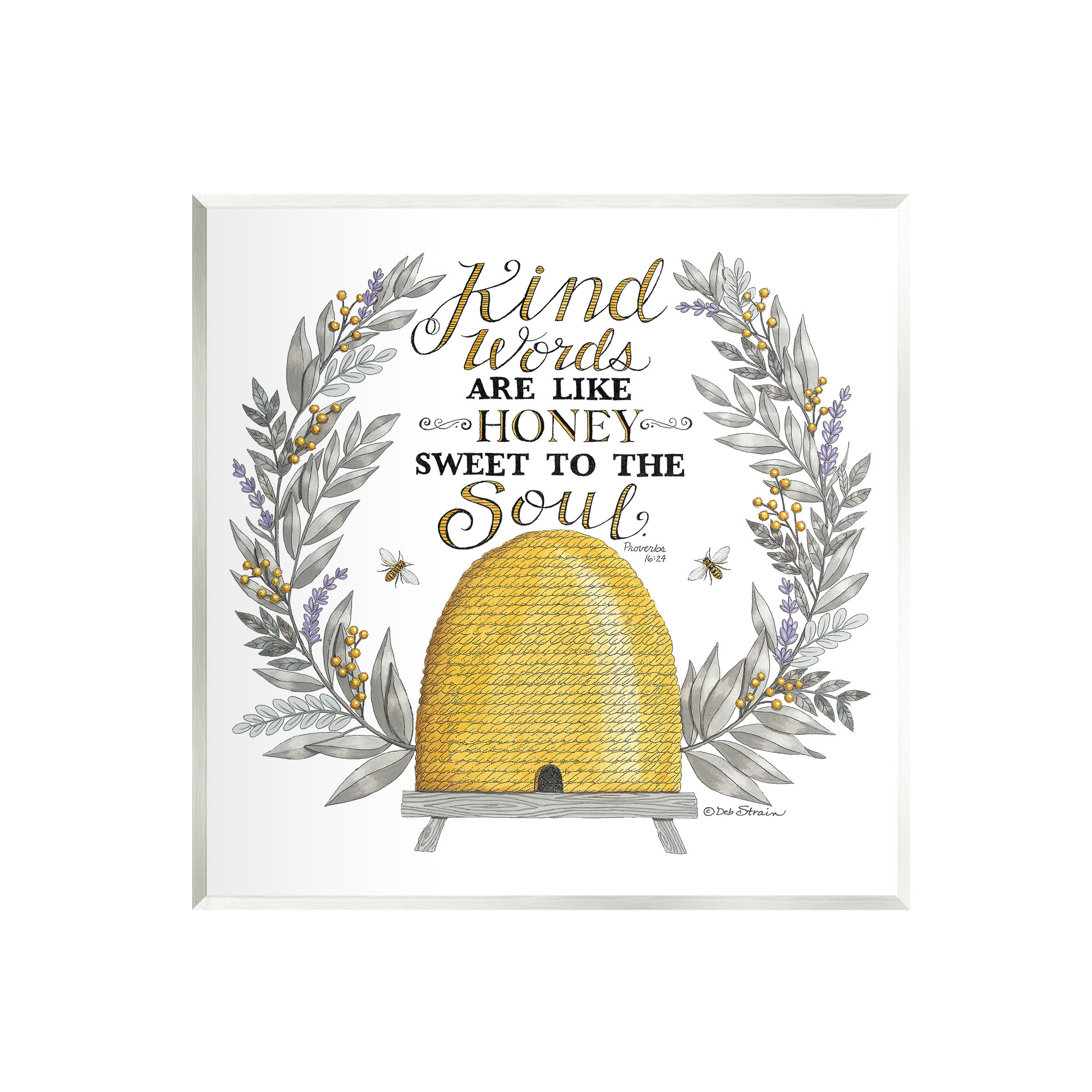 Stupell Industries Kind Words Comforting Bee Hive Phrase Botanical ...