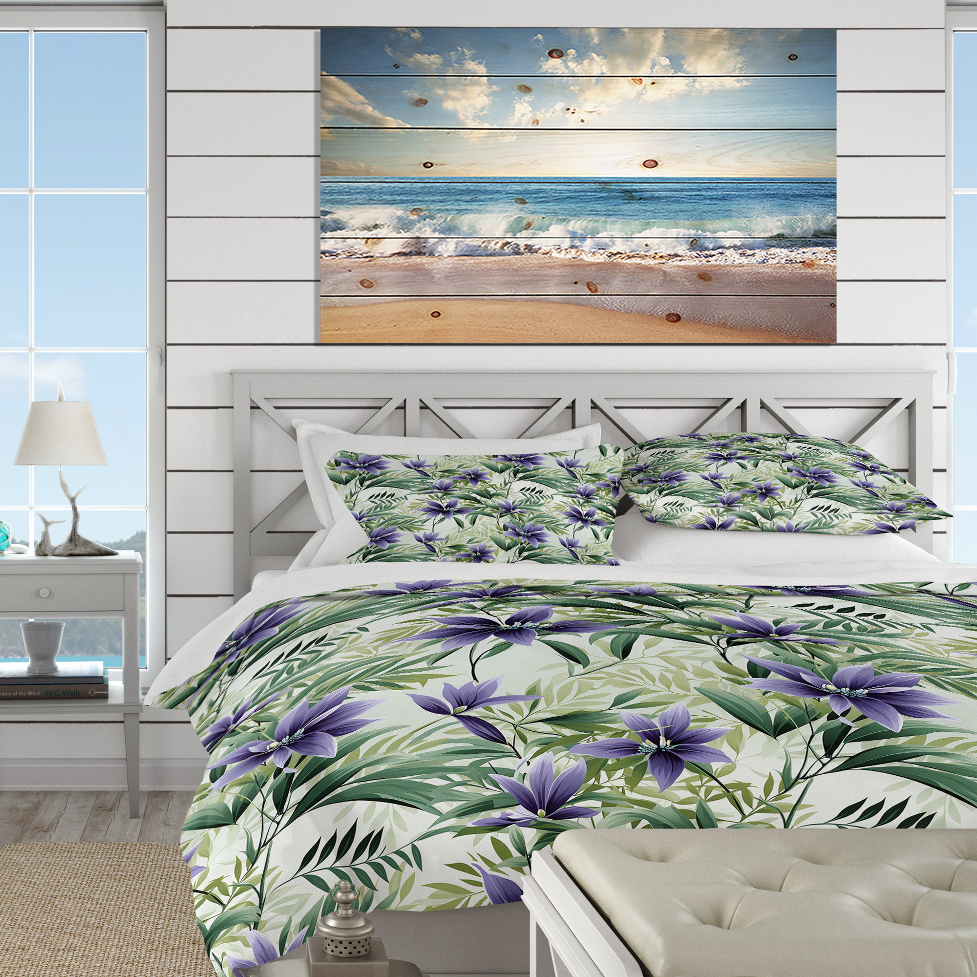 Design Art Green Purple Bamboo Serenade Tropical Pattern Bedding | Wayfair