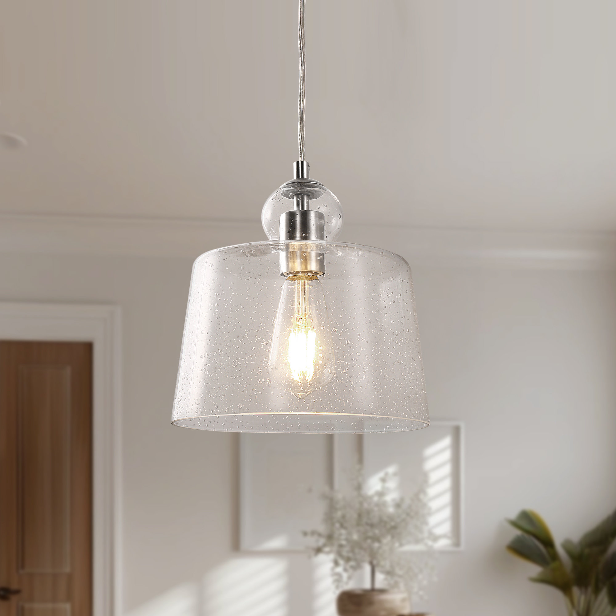 Breakwater Bay Silver Bubble Glass Bell-Shaped 1-Light Pendant | Wayfair