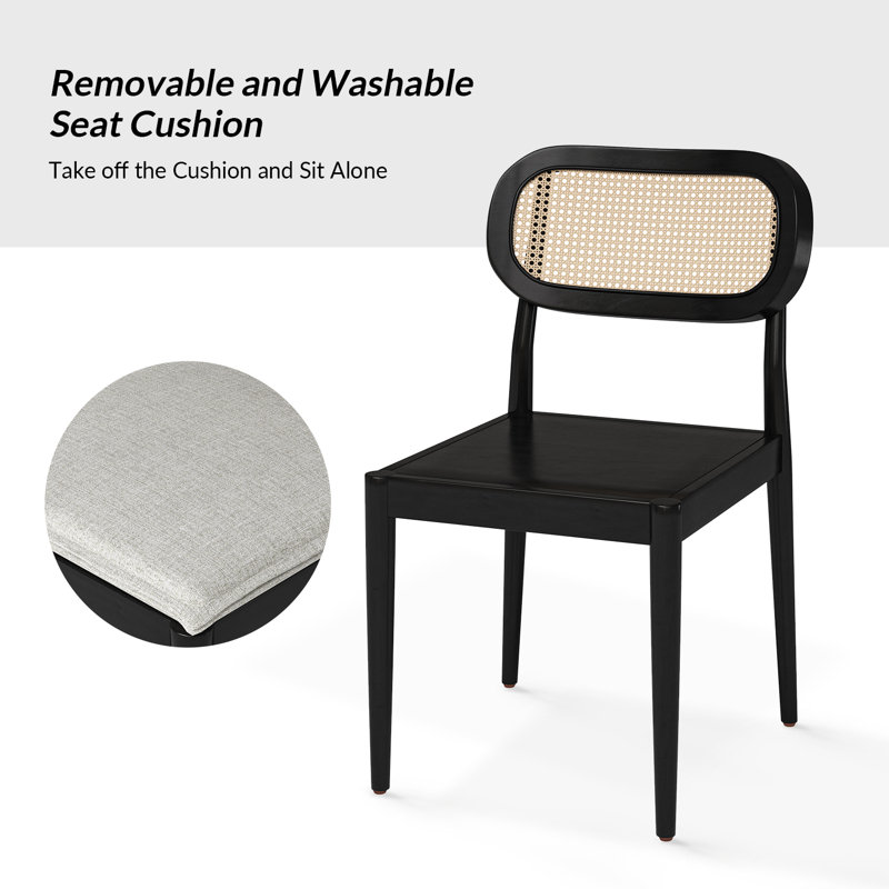 Beachcrest Home Amadou Modern Solid Wood Dining Chair with Rattan ...