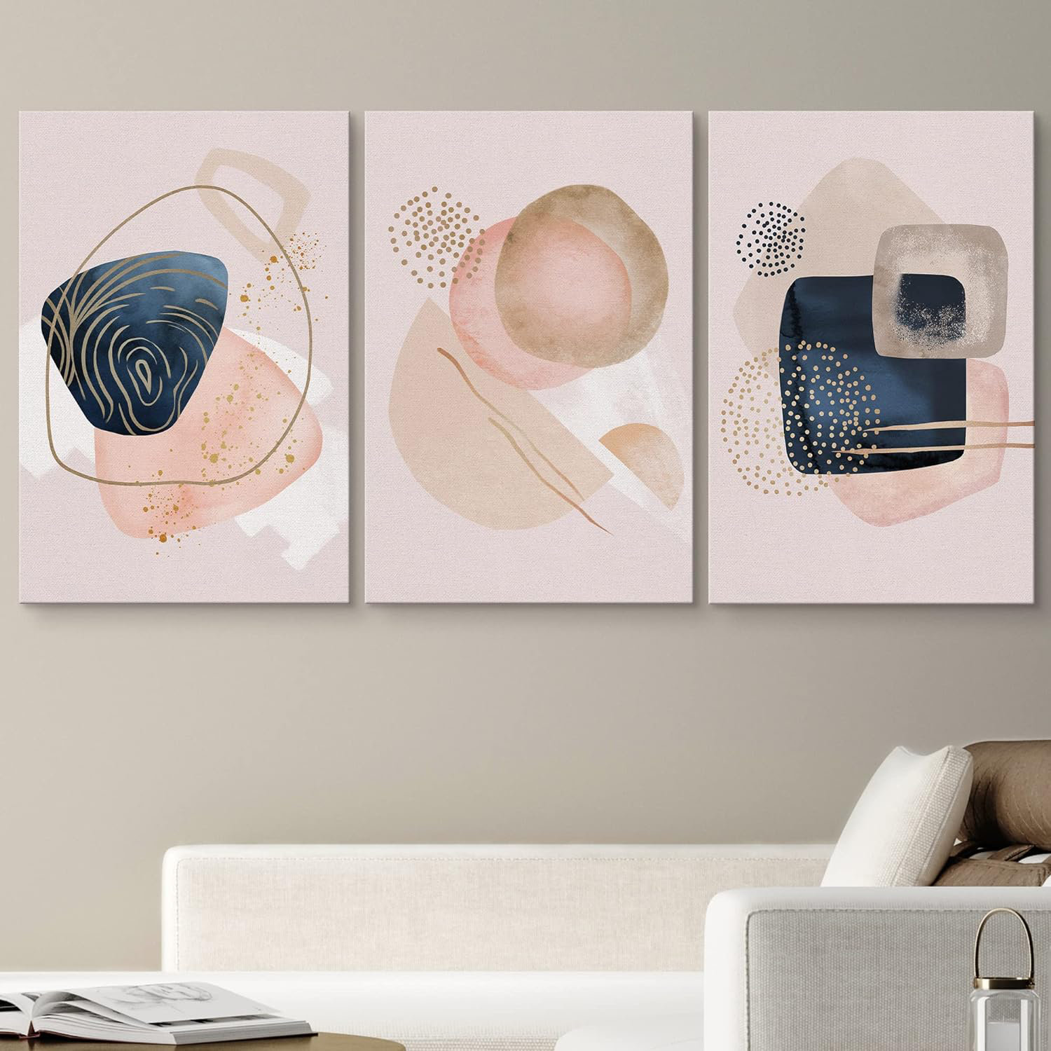 IDEA4WALL Mid Century Shape Coral Pink And Dark Blue Polygon Collage ...