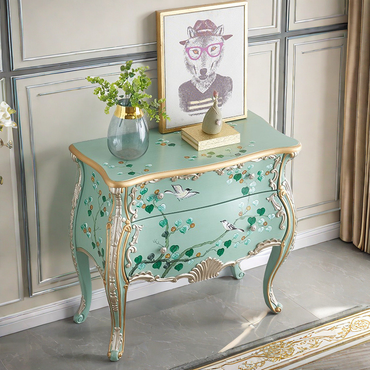 GINATOL Vintage Hand-Painted Wooden Green Accent Chest - Wayfair Canada