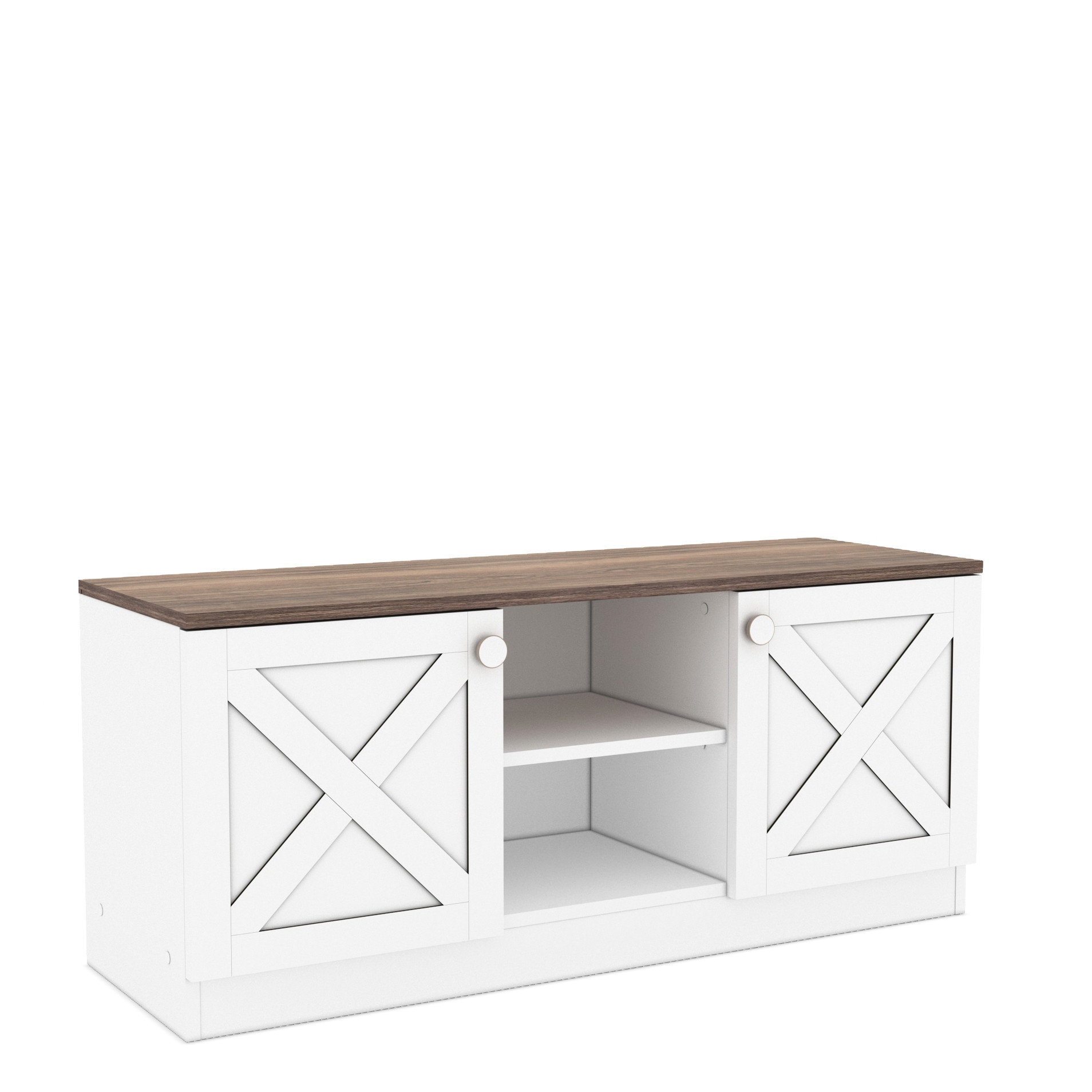 Latitude Run® 80 - 89 Inches Tv Stand With 2 Cupboards, Wood Base ...