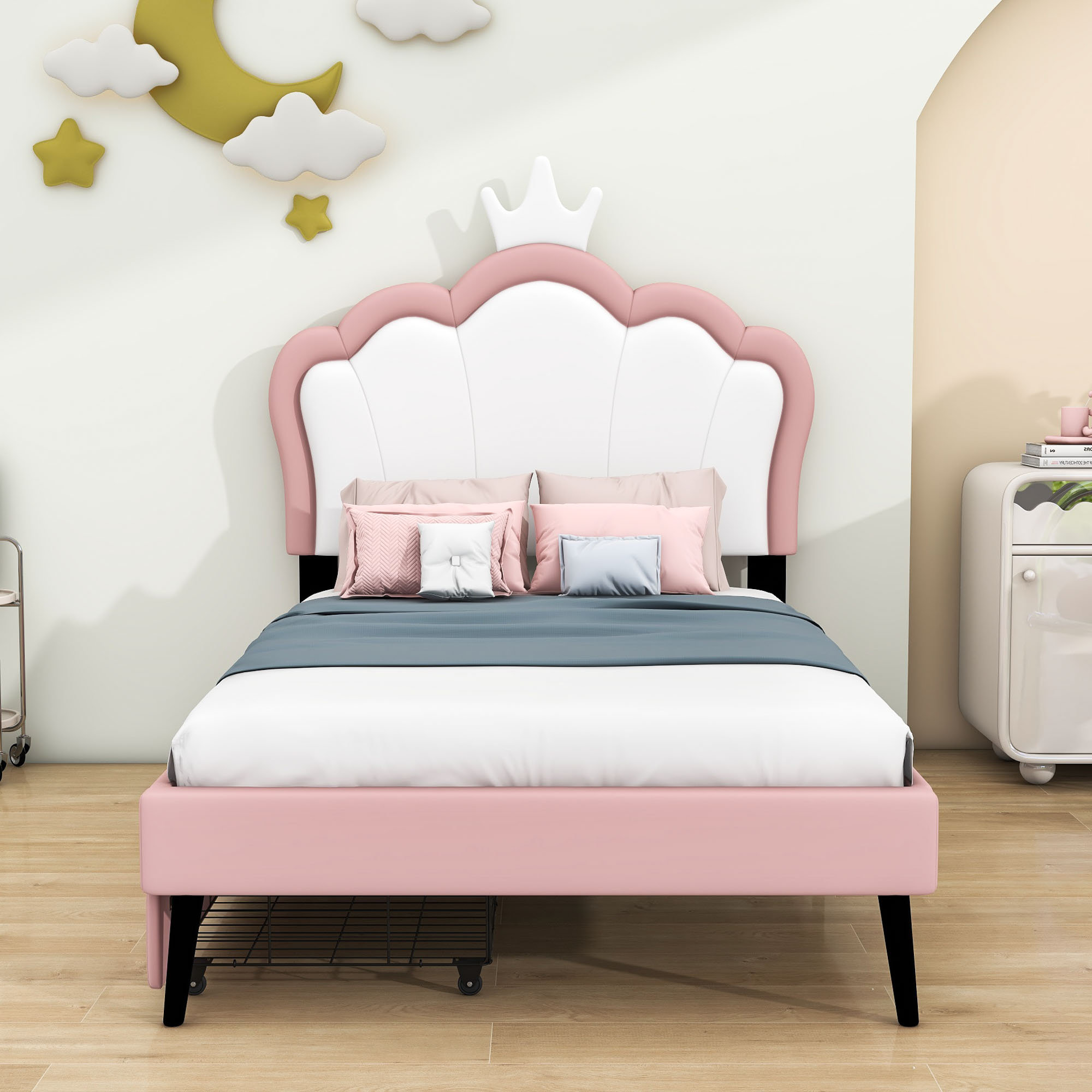 Gemma Violet Cryal PU Upholstered Platform Bed With Headboard and 2 ...
