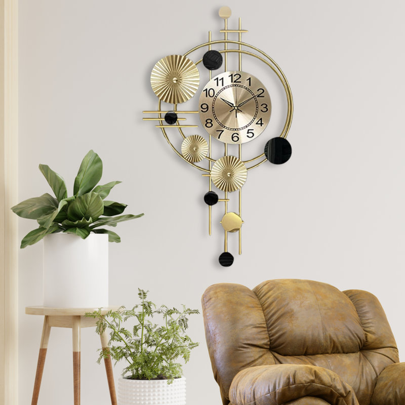 Latitude Run® Extra Large Gold Wall Clock, Decorative Vertical Clock ...