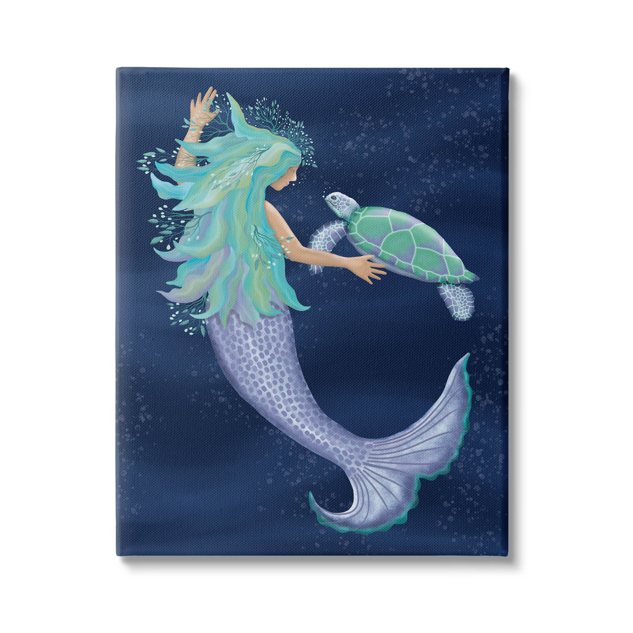 Stupell Industries Nautical Mermaid Swimming Tortoise Canvas Wall Art ...