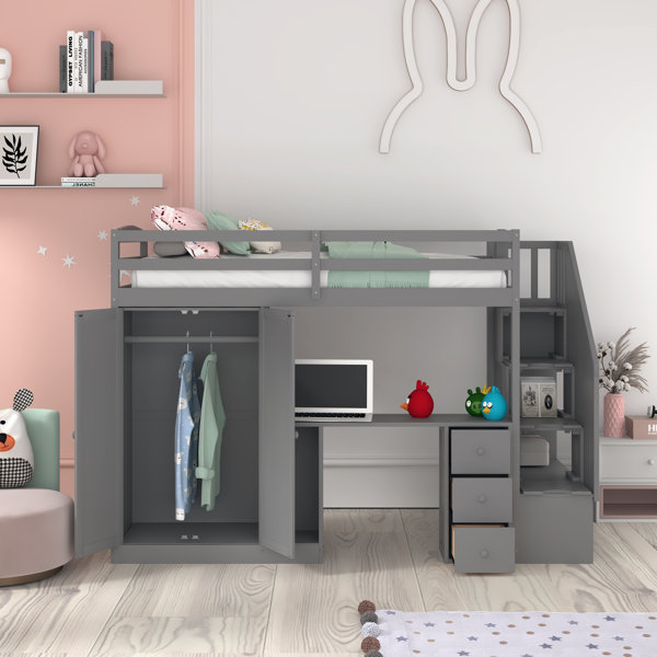 Harriet Bee Garbe Kids Twin Loft Bed with Drawers | Wayfair