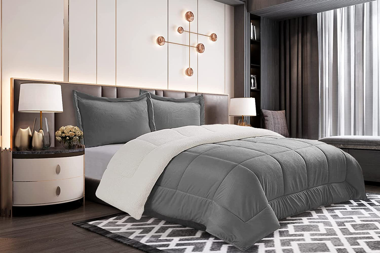 Mocassi Solid Sherpa Microfiber 3 Piece Comforter Set - Wayfair Canada