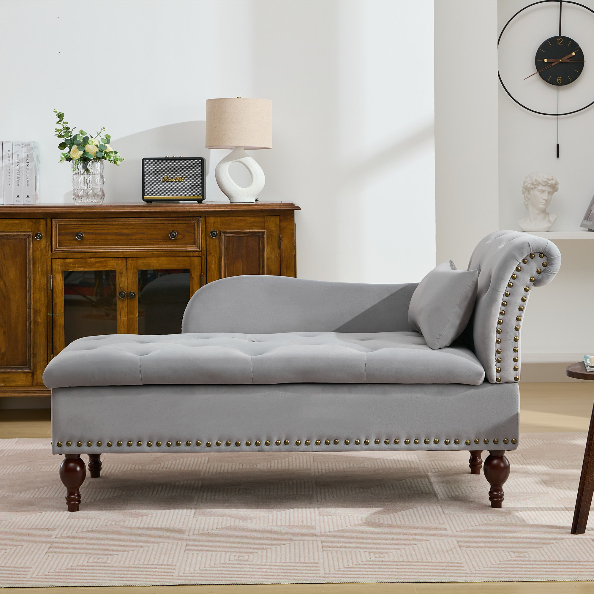 House of Hampton Storage Upholstered Chaise Lounge with Pillow ...