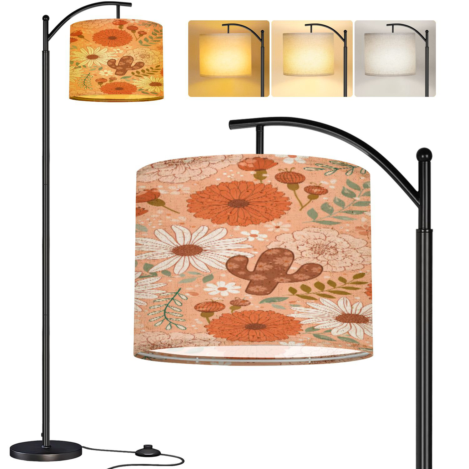 East Urban Home Arc Floor Lamp Floral Retro Wildflowers Cactus Shapes ...